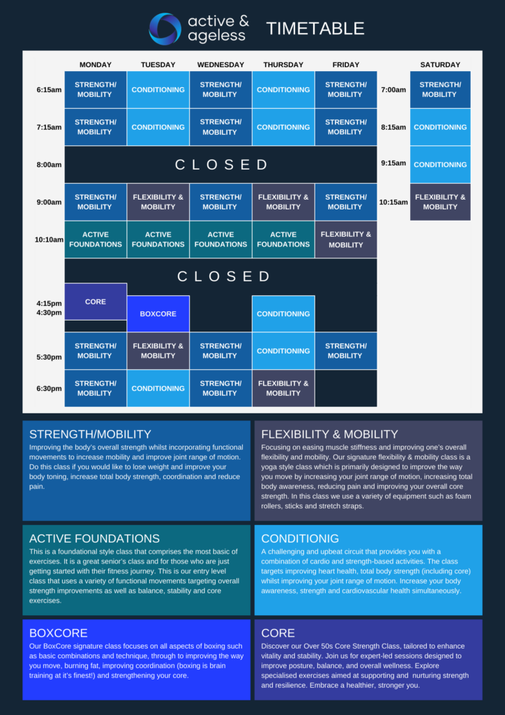 Weekly Exercise Class Schedule - Hurstville
